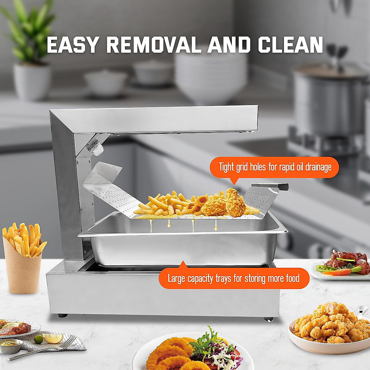 French Fry Warmer Food Heat Lamp Premium Food Warming Station for Perfectly Heated Fries and Fried Chicken, Ideal for Catering Events and Snack Stands