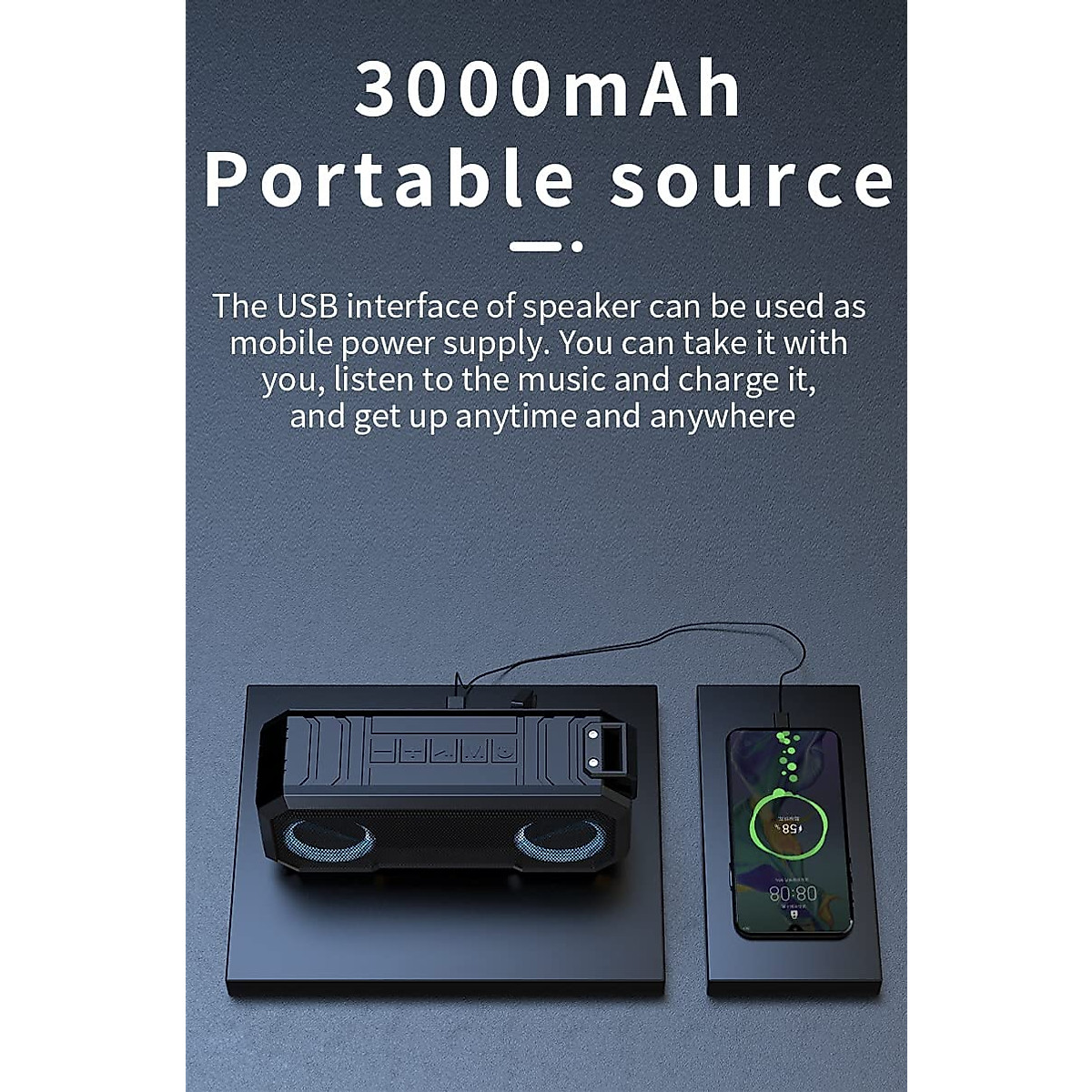 E-SHIDAI portable speaker, Bluetooth dual speaker music player That can play in water, ultra strong sound quality, RGB light and shadow speaker, battery life of 12 hours (Black)