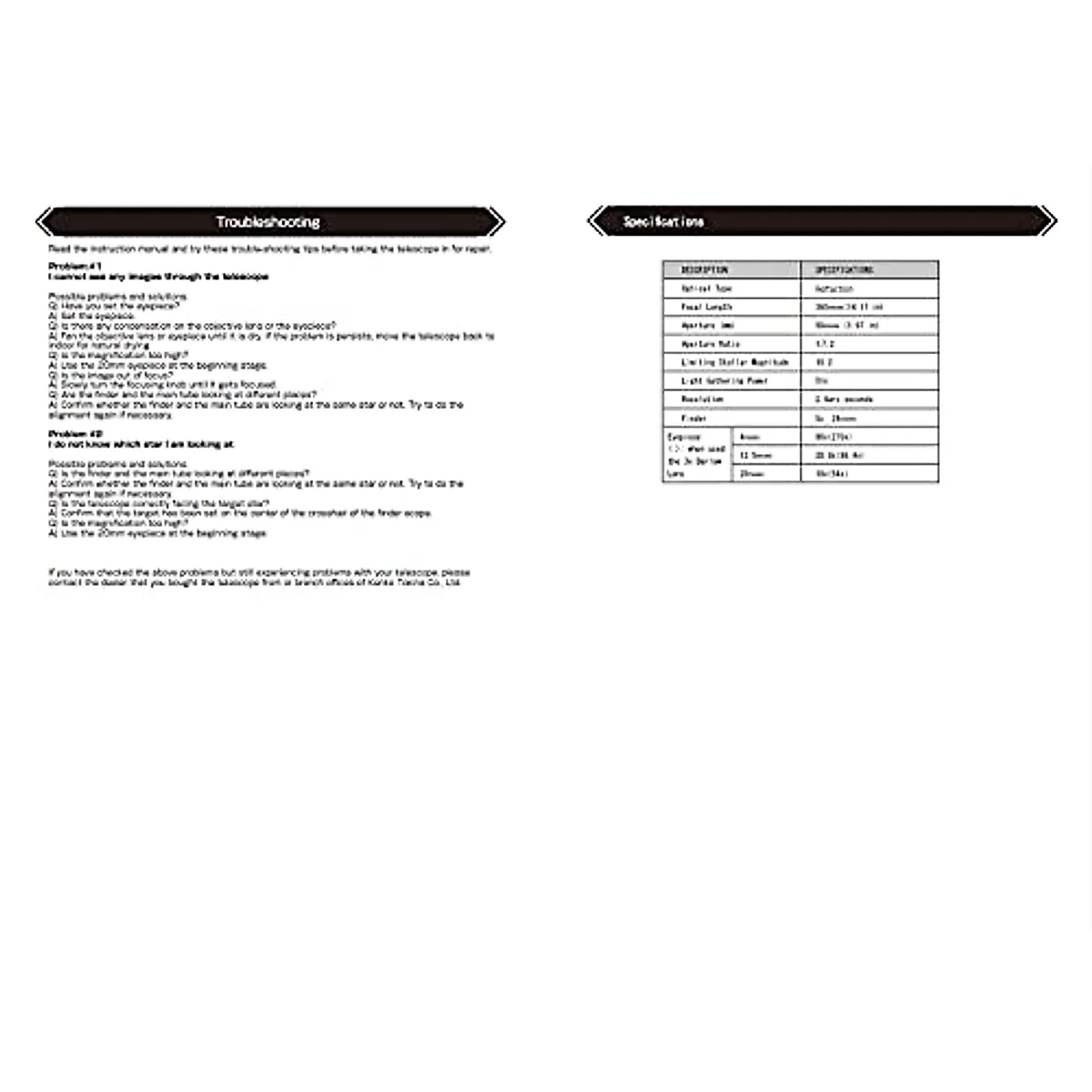 Kenko Telescope Sky walker SW-0, Refracting Telescope, for starry sky and ground observations, Light Weight, White, 111161