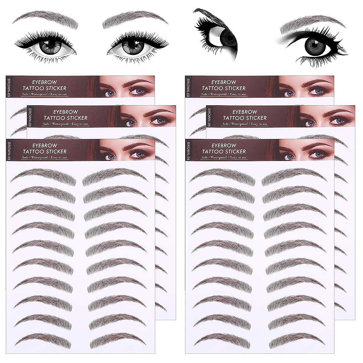 Molain Brow Tattoo Eyebrow Peel Off Temporary Tint Waterproof 4d Realistic Sticker Angled Stencil Removal Practice Drawing Color Sheets Patches Women Girls Makeup (6 PCS Brown Style 09)