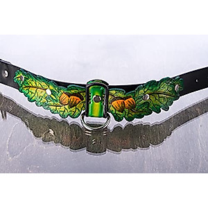 Dog Large Oak Leaf and Acorn Geen Collar, Dog Lover Handstitched Collar, Padded Leather Dog Collar, Dog Collar Handmade Leather
