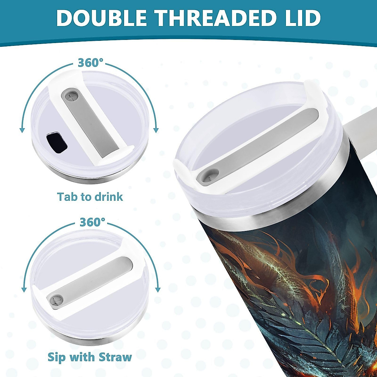 ALAZA Dragon Dark Background 30 oz Tumbler Water Bottle with Straw Lid and Handle,Reusable Insulated Stainless Steel Cup for Women Men Travel Car Cup Holder