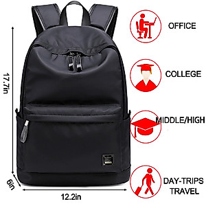 weiatas Black Laptop Backpack for Men Women with USB Charging Port, College Bookbag with Laptop Compartmen, Work Travel Computer Rucksack with Luggage Strap