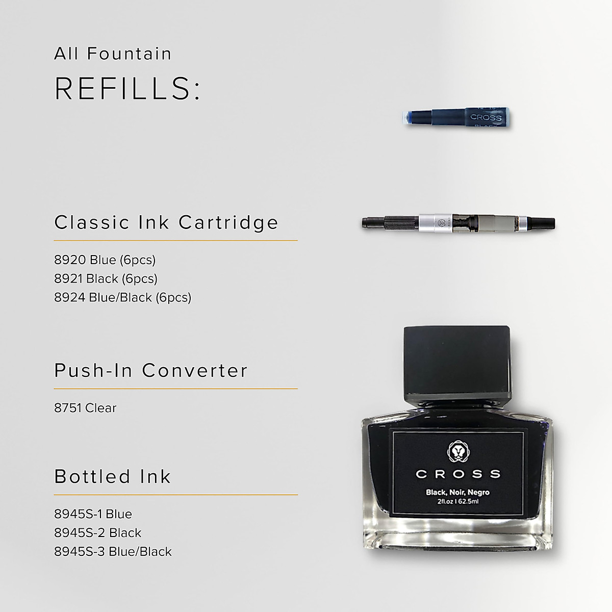 Cross Slim Fountain Pen Refill - Blue/Black