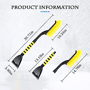 Fekey&JF 25" Snow Brush with Ice Scraper for Car, Detachable Scraper Snow Cleaner for Car Windshield with Foam Grip, No Scratches to Car, Snow & Ice Removal Tool for Cars, SUVs, Trucks