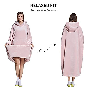 CozyLeep Wearable Blanket Hoodie for Adult Women Men - Warm and Soft Oversized Snuggle Blanket Sweatshirt Idea Gift for Birthday, Pink