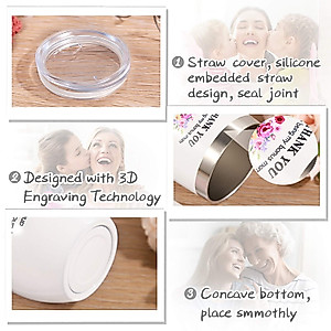 Patelai Thank You For Being My Stepmother, Mom Gifts for Mommy Stepmom on Mother's Day Birthday Christmas, 12 oz Stainless Steel Coffee Mug with Lid Straw Brush Gift Box (White)