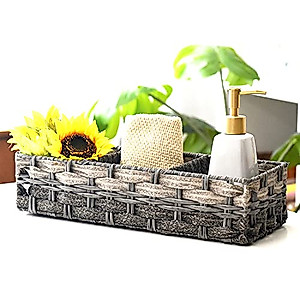 Toilet Tray Tank Topper Basket, Decor Woven Wicker Bathroom Organizer, Waterproof Storage Baskets for Bathroom Organizing (Gray)
