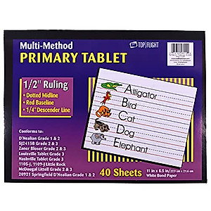Top Flight Multi-Method 3rd Grade Primary Tablet, 1/2 Inch Ruling, Bond Paper, 11 x 8.5 Inches, 40 Sheets (56419), White