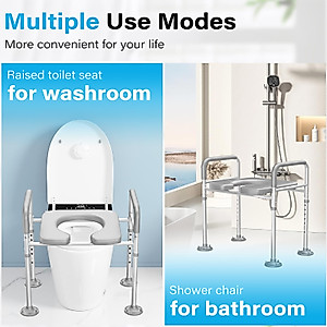 Raised Toilet Seat with Handles, 350lbs 7 Adjustable Height Elevated Toilet Seat Riser with Cozy Padded, Toilet Safety Frame Toilet Helper for Seniors, Handicap, Pregnant, Fit Any Toilet