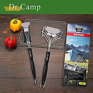 Dr.Camp 2 PCS Stainless Steel BBQ Grill Brush,BBQ Brush,Grill Scraper, Grill Brush for Outdoot,Grill Cleaning Brush, Barbecue Tool Set with Big Handle for Outdoor Grill