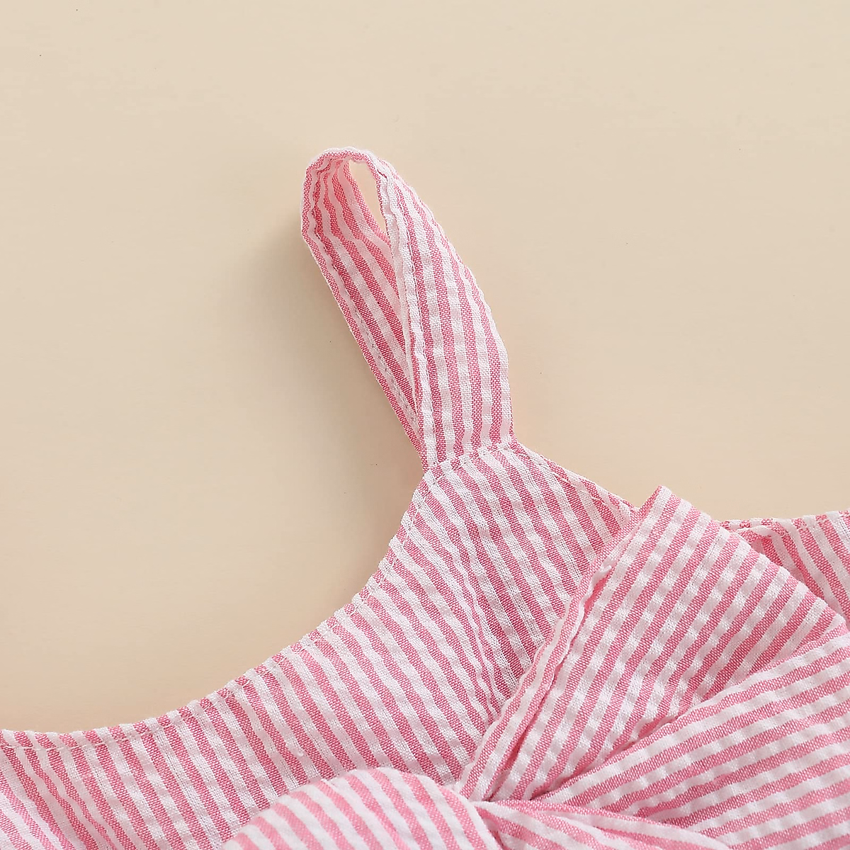Toddler Baby Girls Sleeveless Dress Front Bowknot Stripe Sling Summer Jumpsuit Princess Casual Romper (Pink, 9-12 Months)