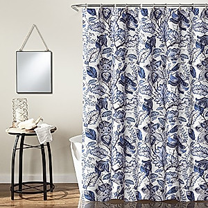 Lush Decor, Blue Cynthia Jacobean Shower Curtain-Fabric Floral Print Design,72 x 72