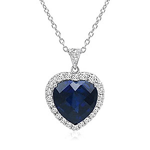 Amanda Rose Colection Heart of the Ocean Created Blue and White Sapphire Pendant Necklace for Women in 925 Sterling Silver (12ct tw) on an 18 inch Sterling Silver Chain