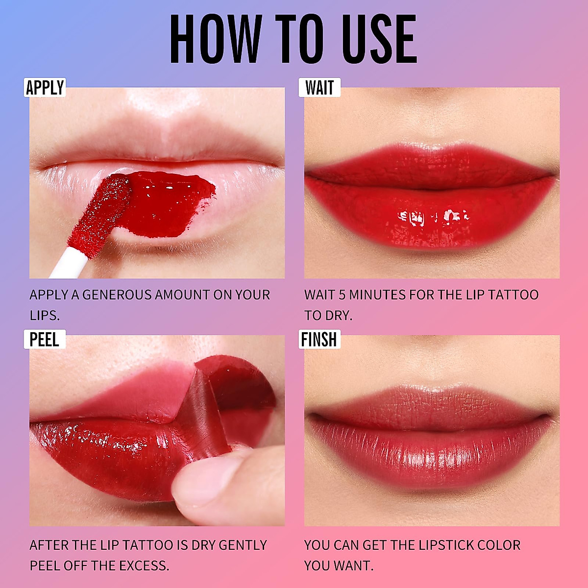 KIMUSE Tattoo Peel & Reveal Lip Stain, Waterproof Long Lasting Peel Off Lip Liner Tattoo, Non Stick Color Peel Off Mask Lip Gloss Makeup