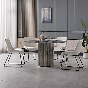 HIPIHOM Dining Chair Set of 2, Modern Kitchen Faux Leather Dining Room Chair for Kitchen Living Dining Room (2 Off-white with Black Legs)