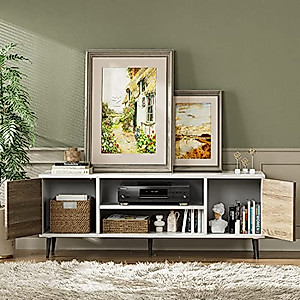 YESHOMY Modern TV Stand for 65" Television, Entertainment Center with Two Storage Cabinets, Retro Style Media Console for Living Room, Bedroom, Office, 58 Inch, White and Coffee