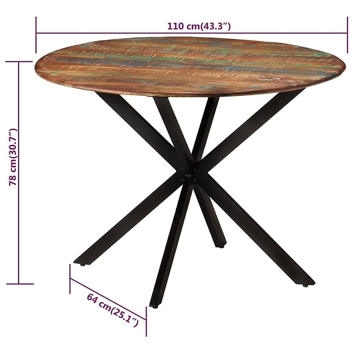 WHOPBXGAD Dining Table,Restaurant counters, Wooden Kitchen Tables Suitable for Small Spaces, Flats, Bars, Restaurants,Ø43.3"x30.7" Solid Wood Reclaimed and Steel