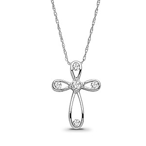 ARAIYA FINE JEWELRY 10K White Gold Round-shape Diamond Cross Pendant with Silver Chain Necklace (1/4 cttw, I-J Color, I2-I3 Clarity) 18"