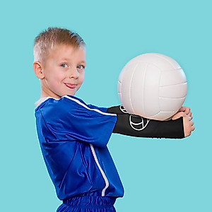 Sosation 3 Set Volleyball Arm Sleeves and Knee Pads for Kids Soft Forearm Sleeves with Protection Pad Thumbhole Volleyball Accessories for Training Youth Girls Boys 5-8 Years Old (Black, Blue, White)