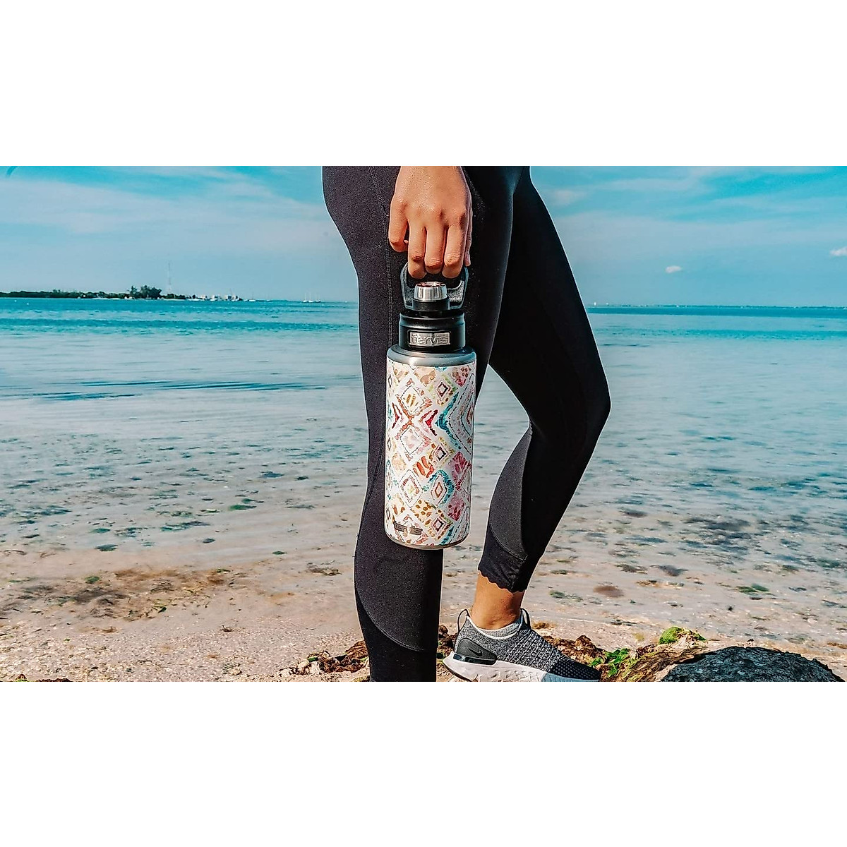 Tervis Sara Berrenson Painted Sand Ikat Pattern Triple Walled Insulated Tumbler Travel Cup Keeps Drinks Cold, 32oz Wide Mouth Bottle, Stainless Steel