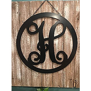 PK Décor Initial Decor for Wall, Metal ACM Initial Sign for Home, 24 inch Script Font, Weatherproof Outdoor Decor, Single Letter Circle Monogram Wreath, QUICK