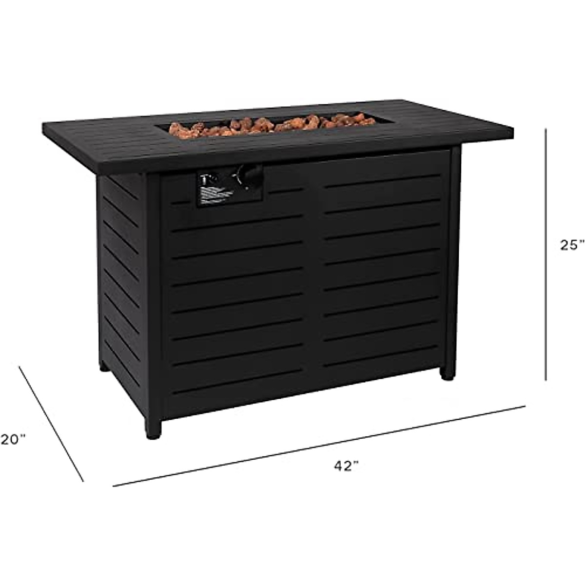 42" 60000BTU Outdoor Gas Propane Fire Pit Retangular Firepit Table withTabletop and Weather Cover, Indoor Outside Firepit Table w/ Lava Rock for Garden Courtyard Backyard Deck Poolside Party