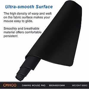 Cmhoo XXL Professional Large Mouse Pad & Computer Game Mouse Mat (35.4x15.7x0.12IN, 90x40 Black)