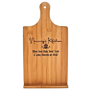 Nanny Recipe Cookbook Holder Stand Gift - Custom Engraved Bamboo Cutting Board Foldable Chef Easel Metal Hinges Kickstand iPad Tablet Compatible Christmas Birthday Kitchen Decor Design (7.25x13.5)