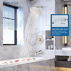 Airuida Wall Mount Kitchen Sink Faucet with Sprayer Brushed Nickel Wall Mounted Kitchen Faucet Shower Faucet Set with 8 Inch Rainfall Round Showerhead and Tub Spout Bathtub Faucet Kit Shower Tub Fauce