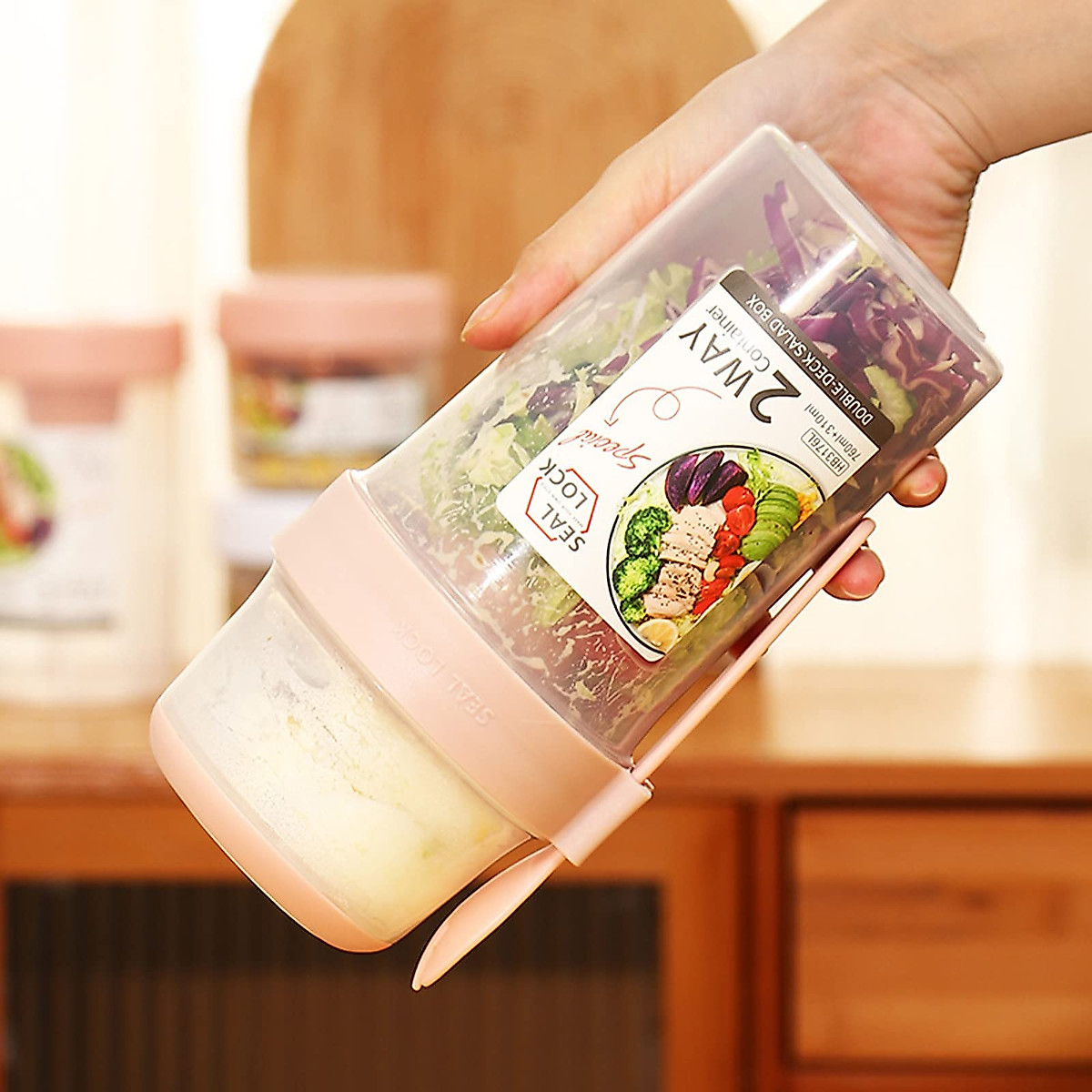 MANMAOHE 25.7oz Keep Fit Salad Meal Shaker Cup Fresh Salad Cup with Fork and Salad Dressing Holder Portable Fruit Vegetable Salad Cups Container for Work Travel Picnic