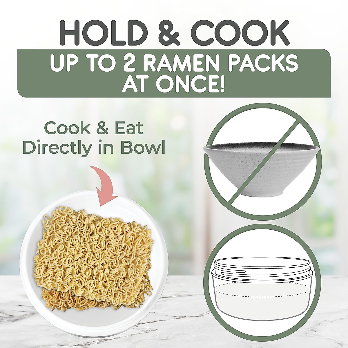 Souper Duper Ramen Bowl Set with Utensil • Microwave, Serve & Eat Noodles in the Same Soup Bowl • Grab-and-Go Leak Proof Lid • Easy to Clean • Freezer Safe • For Dorm, Office, Home