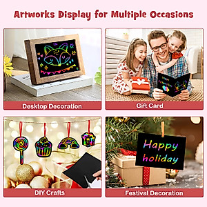 ZMLM Scratch Paper Art Set: 60Pcs Magic Drawing Art Craft Kid Black Scratch Off Paper Supply Kit Toddler Preschool Learning Bulk Toy for Age 3 4 5 6 7 8 9 10 Girl Boy Christmas Birthday Party Gift