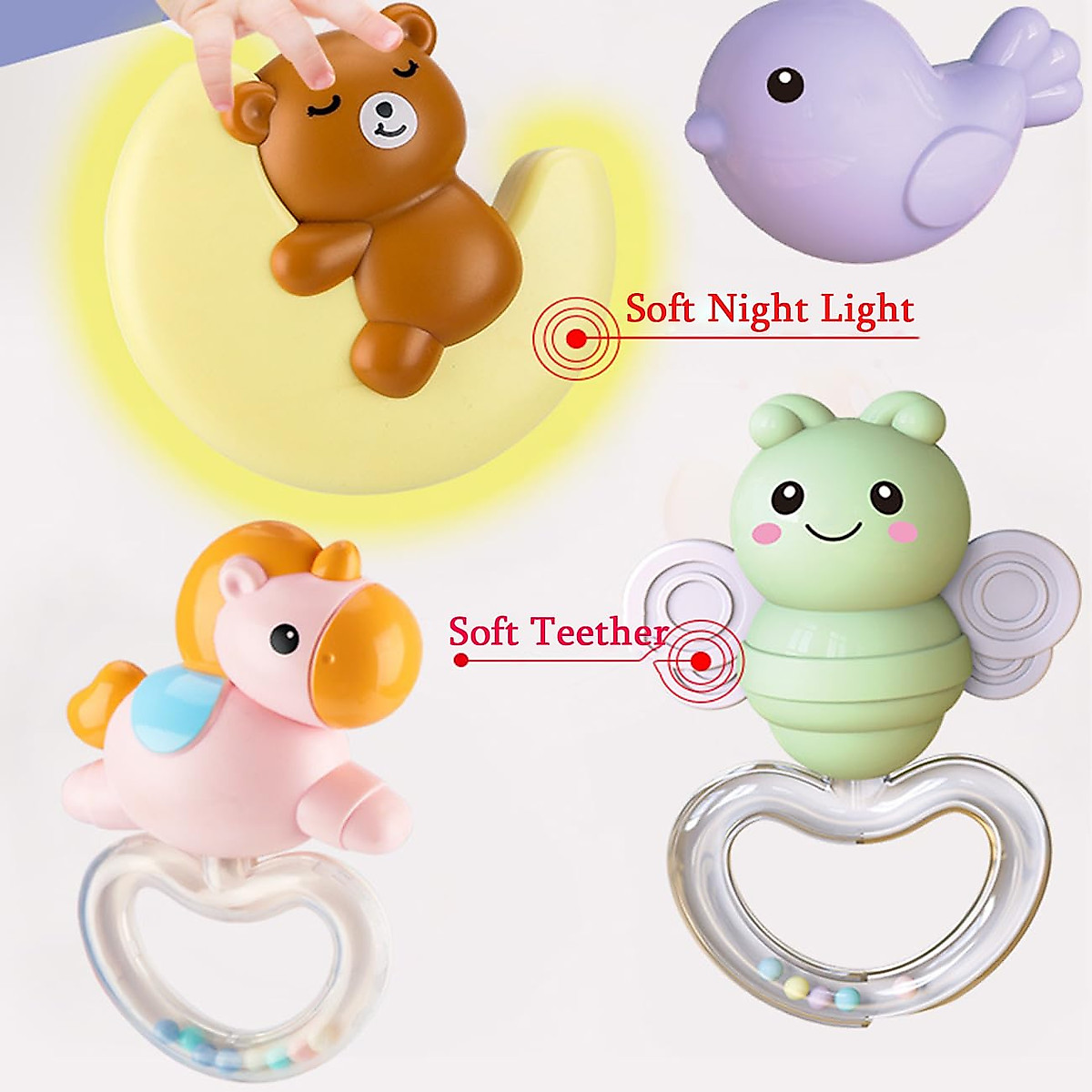 Baby Mobile for Crib Toys with Lights & Sooth Music, Light Moon Bear and Ceiling Projector, Musical Timer, Crib Toys for Babies Age 0M+ (Pink)