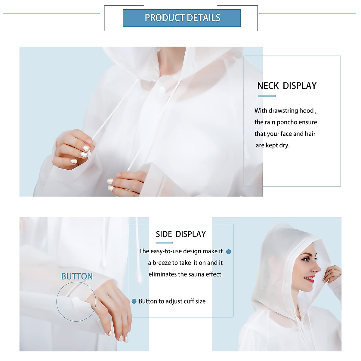 SWOGAA Rain Ponchos for Adults Reusable 2 Pack EVA Raincoats for Women Men 20% Extra Thicker Rain Coat with Cuff Size Adjusters