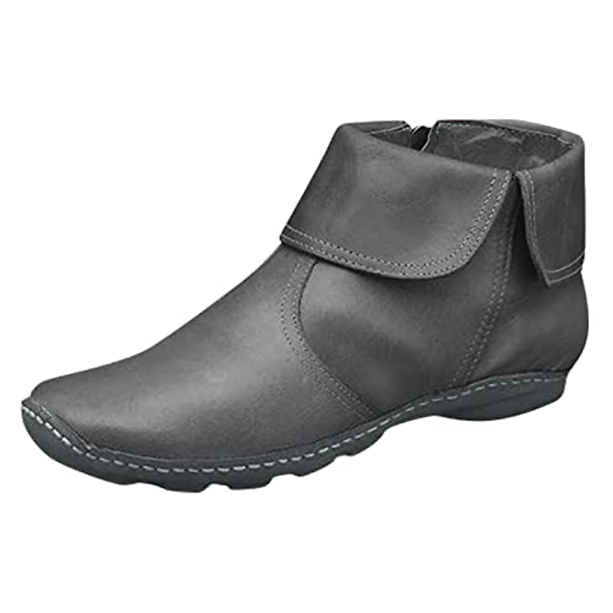 Guldnds Low Heel Shoes for Women Composite Toe Mid Calf Boots Chunky Heel Wedge Booties Casual Boots Wedge Bootie Grey