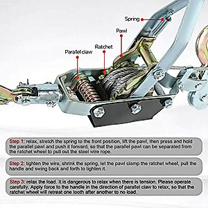 PRFFWK 4 Ton (8,800LBS) Load Capacity Heavy Duty Steel Cable Dual Gear Power Ratchet Come Along Puller Tool,2 Hook Steel Cable Puller with Dual Gears & Anti Skid Handle