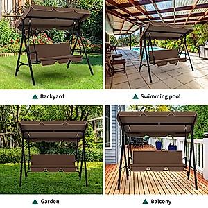 YITAHOME Outdoor 3-Person Porch Swing with Stand, Canopy Patio Swing Chair with Removable Cushion, and Weather Resistant Powder Coated Steel Frame, Suitable for Garden, Poolside, Balcony, Backyard