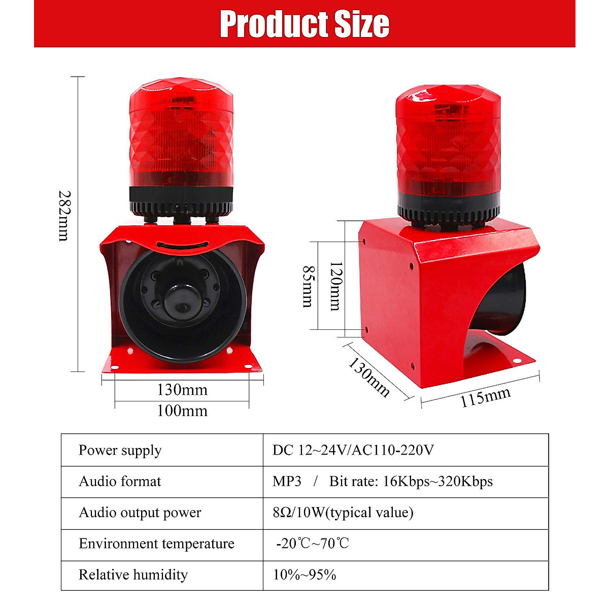 JIAWANSHUN Alarm Siren Horn Industrial Sound and Light Emergency Strobe Warning Light Outdoor Alarm Horn Siren Flashing Light Waterproof Indoor Safety AC 110-220V