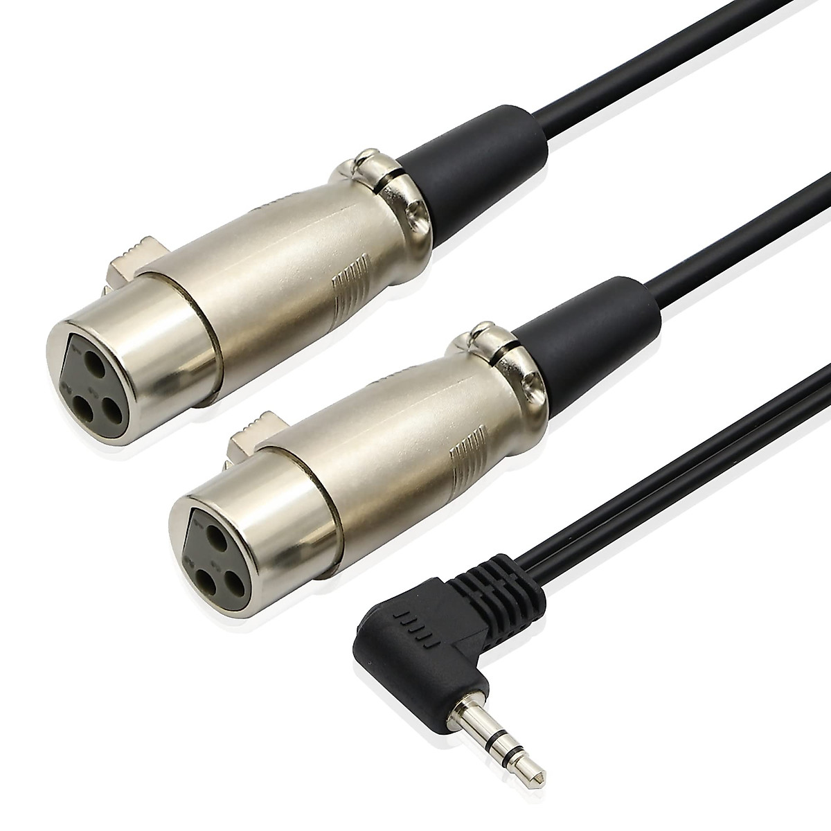 PNGKNYOCN 3.5mm to Dual XLR Y Splitter Cable 90 Degree 1/8" TRS Stereo to 2 XLR Female Microphone Cable for Professional Audio Equipment Such as Microphones, Recorders, etc.(30cm)