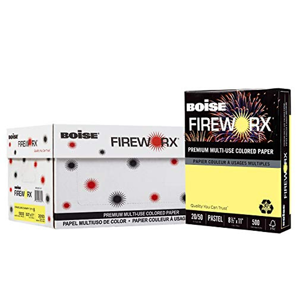 Boise Paper Premium Multi-Use Colored Paper, 8.5" x 11" Letter, Crackling Canary Yellow, 20 lb., 10 Ream Carton (5,000 Sheets)