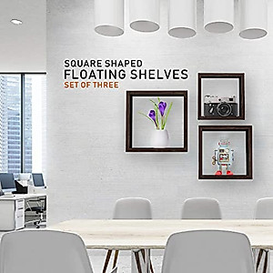 Halter Square Wood Shelves, Floating Wall Shelves for Bathroom, Bedroom, Living Room, and Kitchen, Wooden Office Shelves, Floating Shelf for Wall Storage, Wall Mounted Floating Shelf, Brown, Set of 3