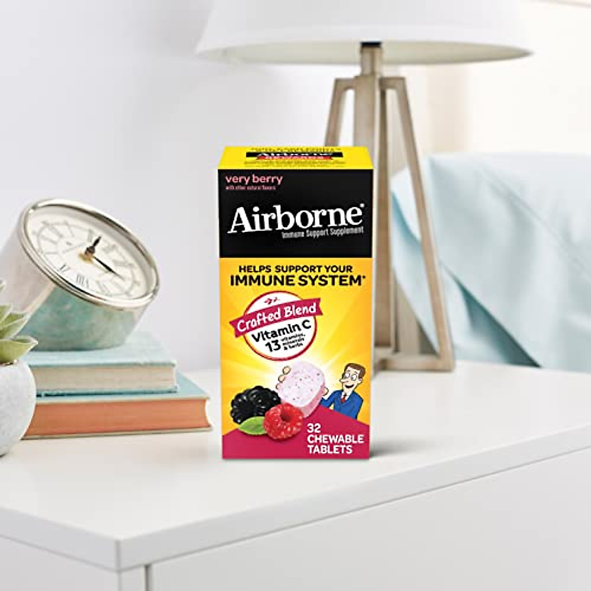 Airborne Vitamin C 1000mg (per serving) - Very Berry Chewable Tablets (32 count in a box), Gluten-Free Immune Support Supplement, With Vitamins A C E, ZINC, Selenium, Echinacea & Ginger, Antioxidants