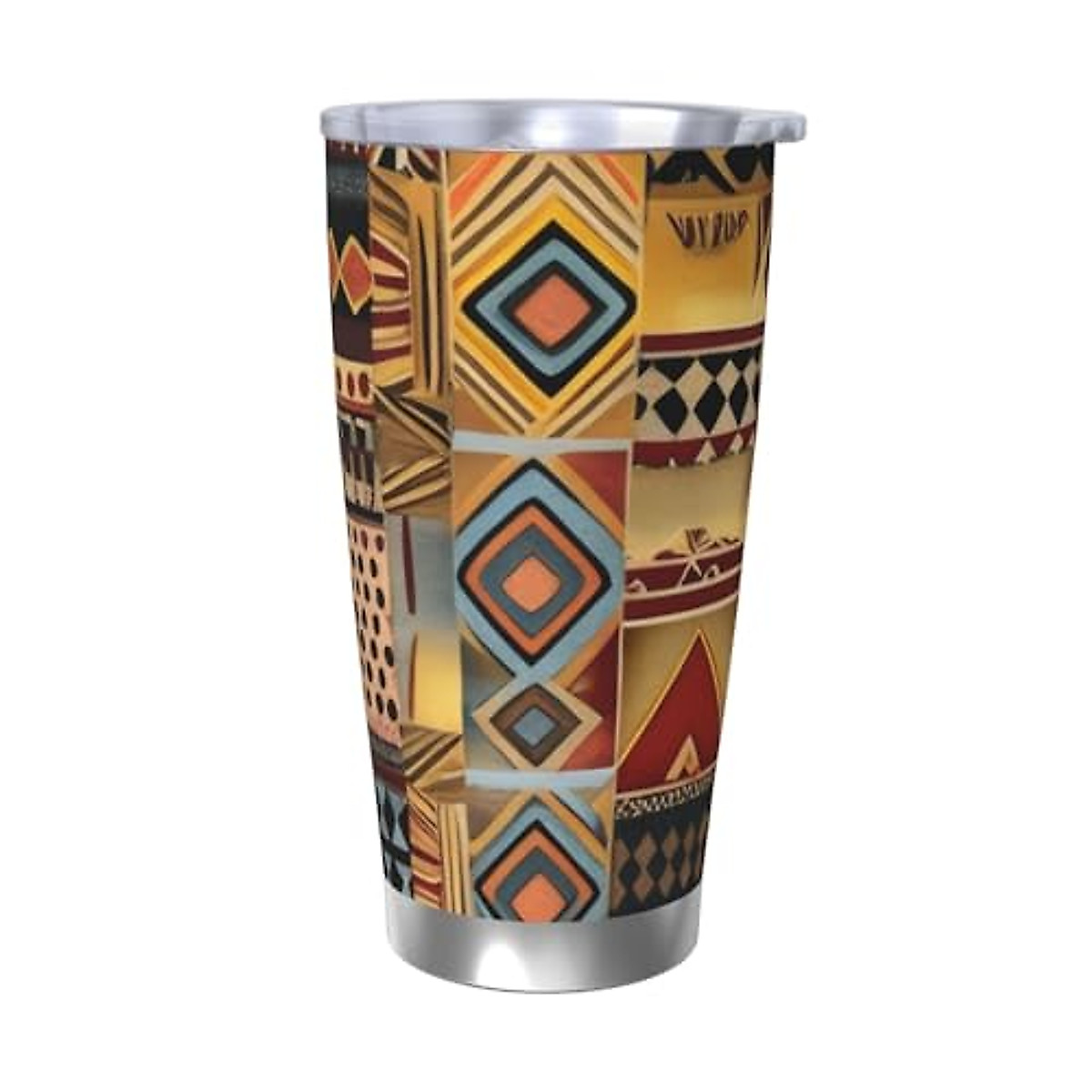 NHJKLWQSZ African Textile Patchwork 20oz Stainless Steel Tumbler With Lid And Straw, Double Wall Vacuum Insulated Coffee Mug Travel Cups Leak-Proof Lid For Hot And Cold Drinks, Metal Straws And Brush