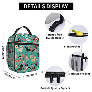 wzialfpo Dachshund Dog Flowers Florals Lunch Box Insulated Lunch Bags Zipper Lunch Bag Cooler Tote Bag For Boys Girls Teens Men Women Office Picnic Travel