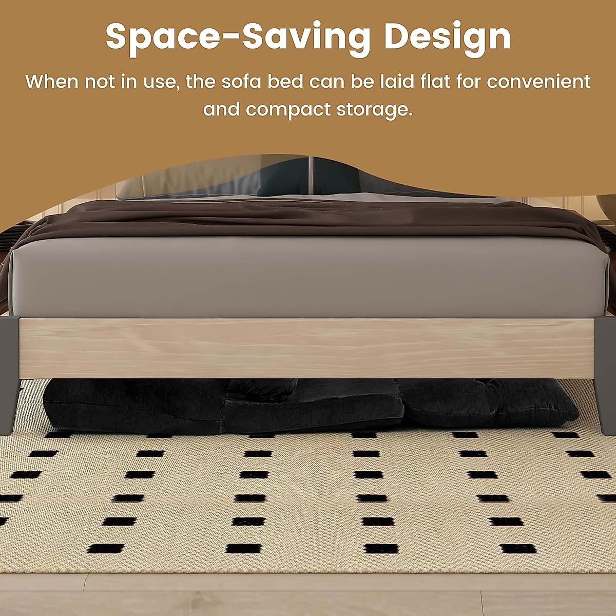 KOMFOTT Foldable Floor Lazy Sofa with 2 Pillows, 6-Position Adjustable Reclining Sofa Sleeper Bed, Convertible Futon Couch Bed, Floor Couch Lounge for Relaxing, Reading, Playing, Gaming (Black)