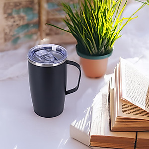 MEBRUDY 17oz Insulated Coffee Mug with Lid, Stainless Steel Double Wall Vacuum Travel Coffee Mug with Handle, Black