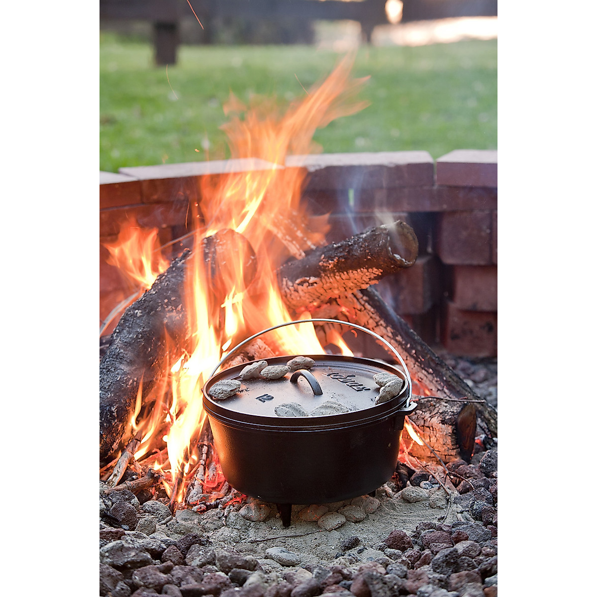 Lodge 8 Quart Pre-Seasoned Cast Iron Camp Dutch Oven with Lid - Dual Handles - Use in the Oven, on the Stove, on the Grill or over the Campfire - Black
