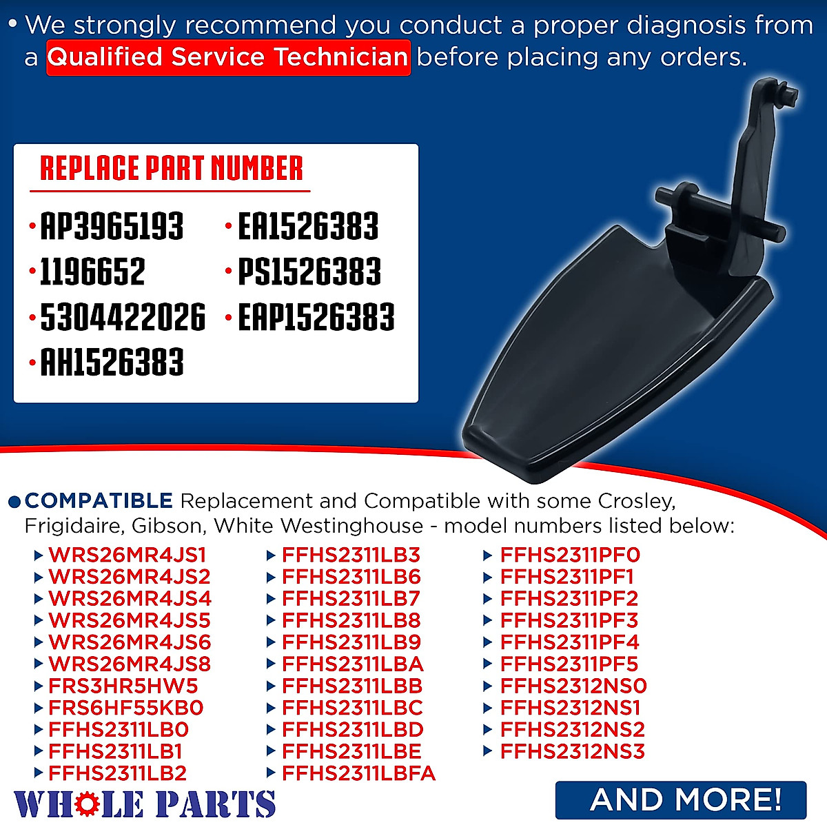 Whole Parts 241682003 Refrigerator Water Dispenser Lever (Black) - Replacement & Compatible With Some Westinghouse, & Kenmore Refrigerators - Non-OEM Appliance Parts & Accessories - 2 Yr Warranty