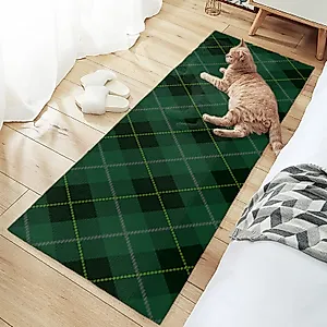 Door Mats Set of 2, Christmas Plaid Buffalo Check Green Black Non-Slip Absorbent Low-Profile Plush Doormats for Entryway, Patio, High Traffic Areas, Indoor and Outdoor Mat, 15.7x23.6 in + 15.7x47.2 in